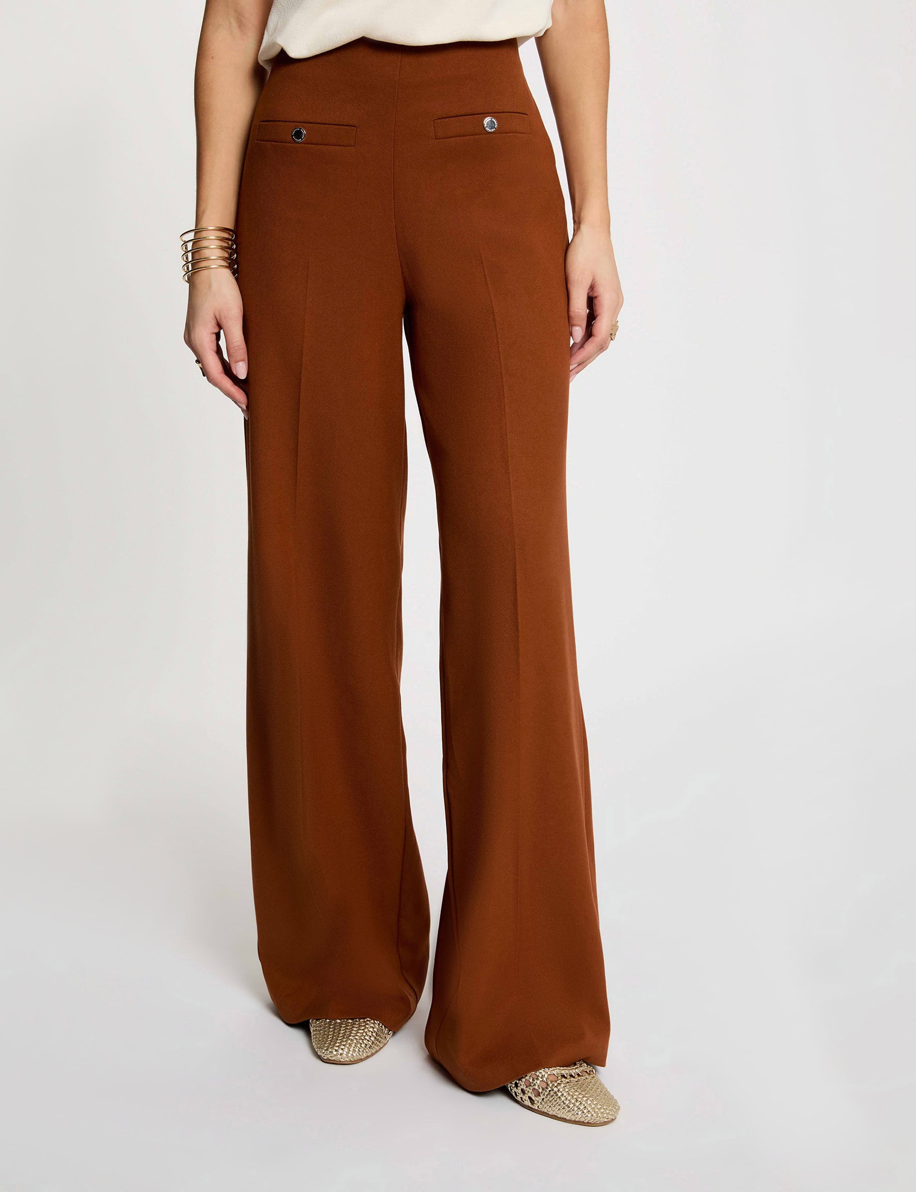 Pantalón ancho de tiro alto marrón coñac mujer | Morgan