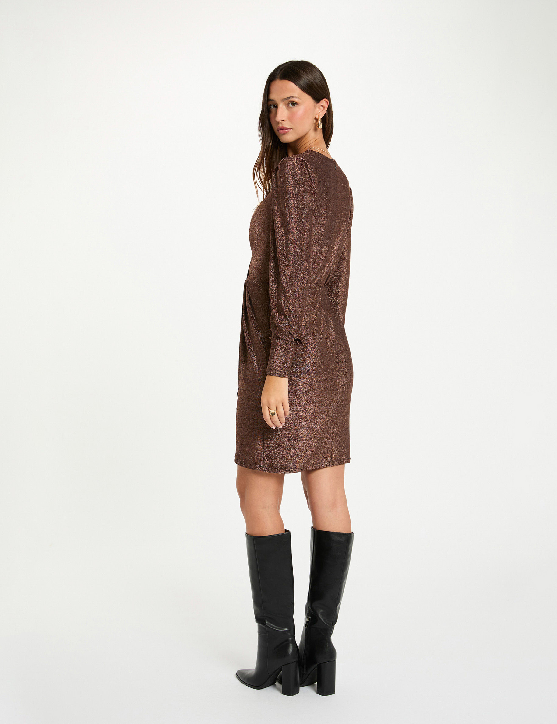 Vestido ajustado hilos metalizados color bronce mujer | Morgan