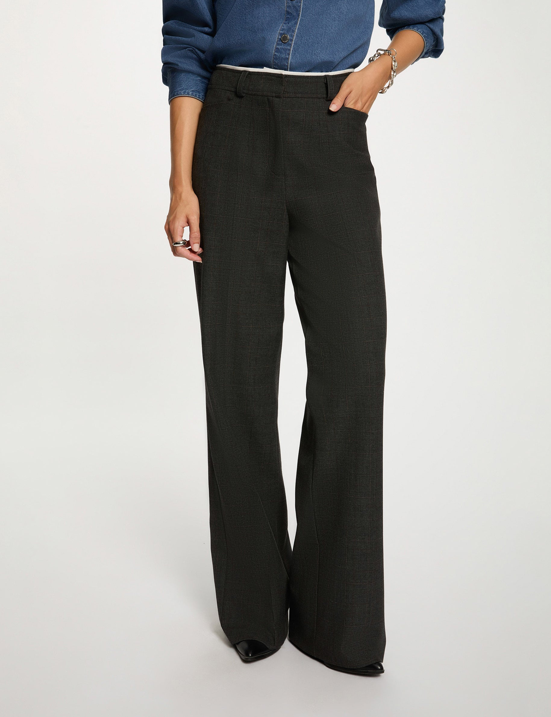 Pantalón ancho de tiro alto gris moyen mujer | Morgan