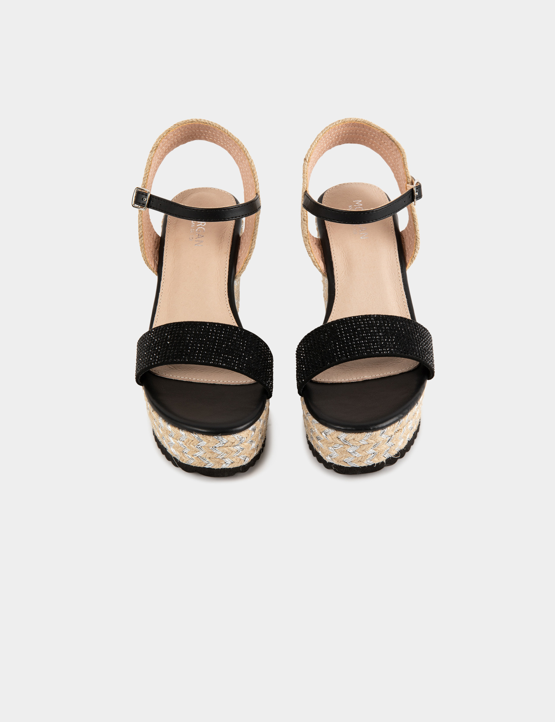 Sandalias plataformas con strass negro mujer | Morgan