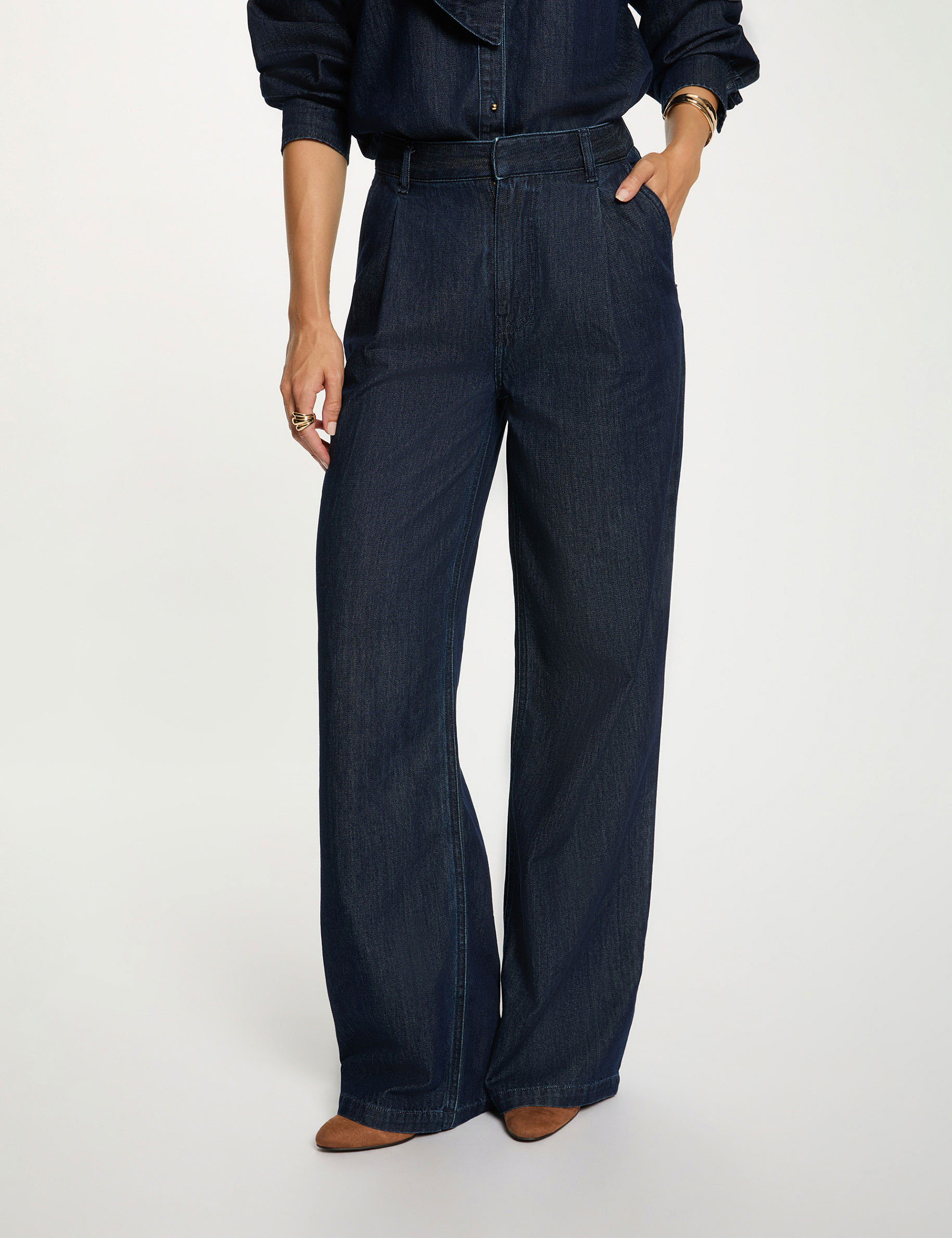 Pantalón ancho de tiro alto denim crudo mujer | Morgan