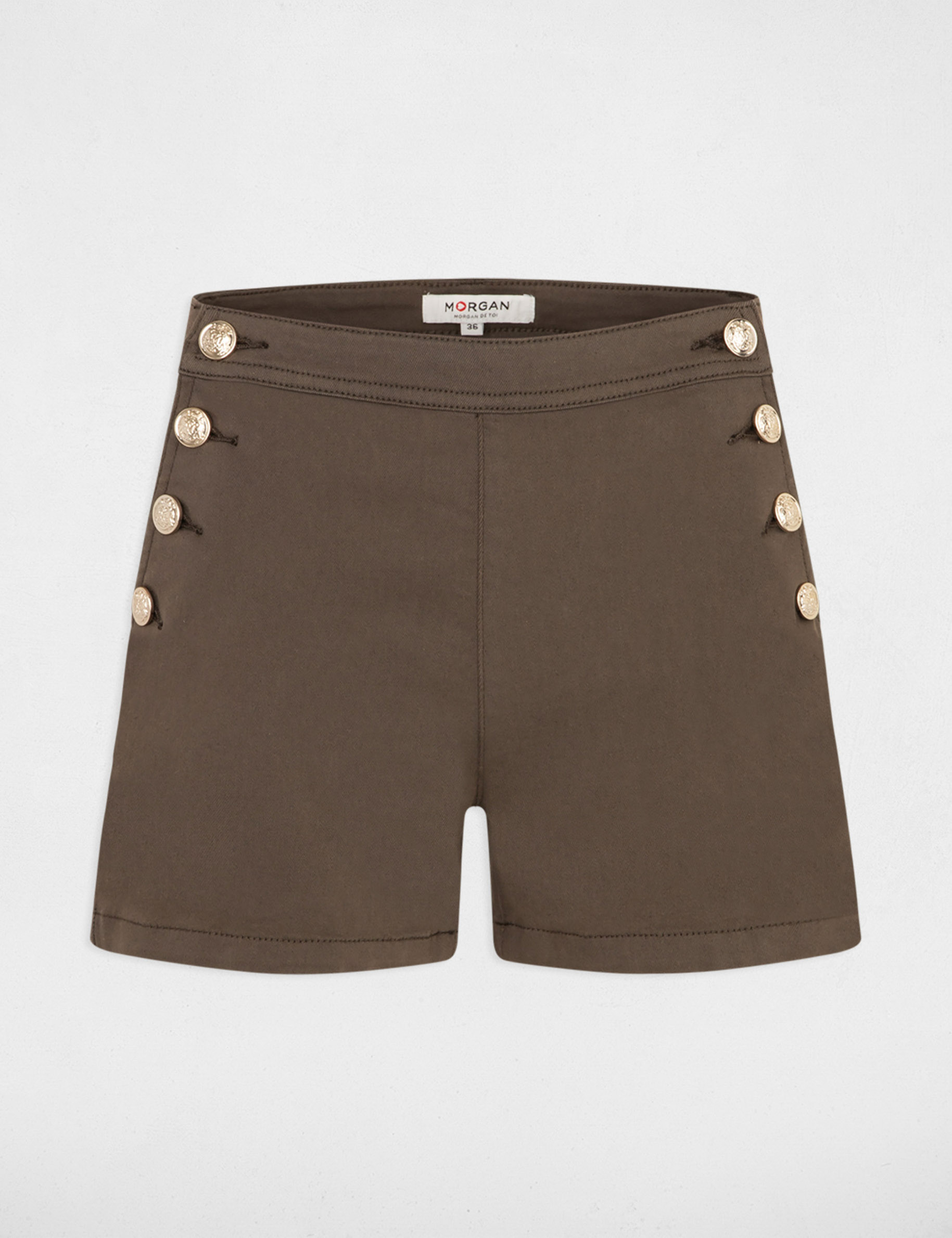Short ajustado con botones verde caqui mujer | Morgan
